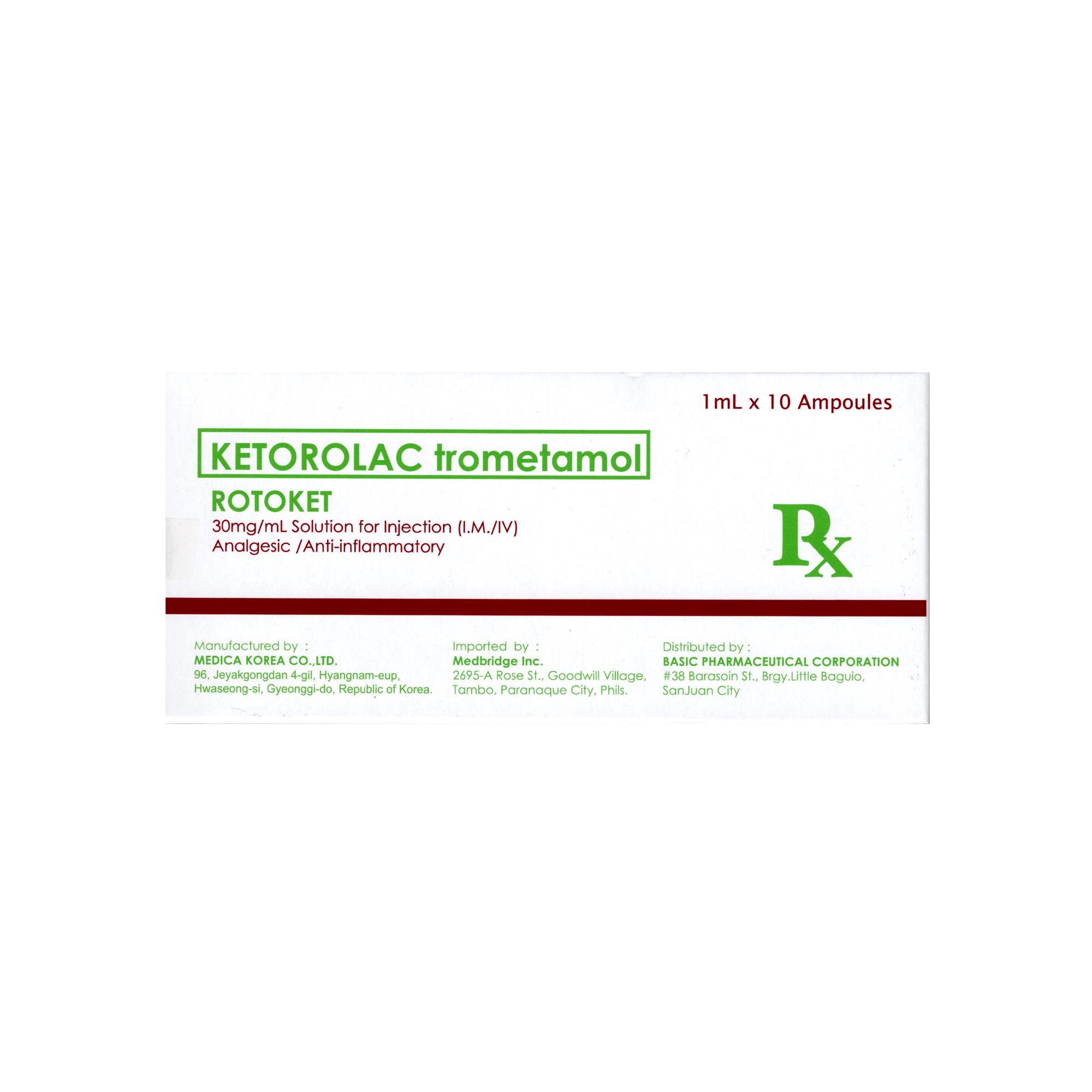 ROTOKET SOLUTION FOR INJECTION 30MG/ML | Basic Pharmaceutical Corporation